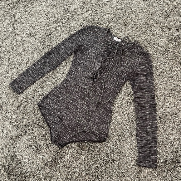 Sun & Shadow | Tops | Sun Shadow Grey Lace Up Bodysuit | Poshmark